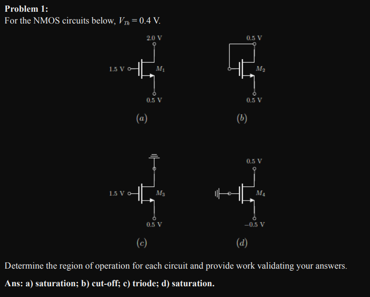 Solved I WILL LIKE FOR CORRECT ANSWERS For the NMOS | Chegg.com