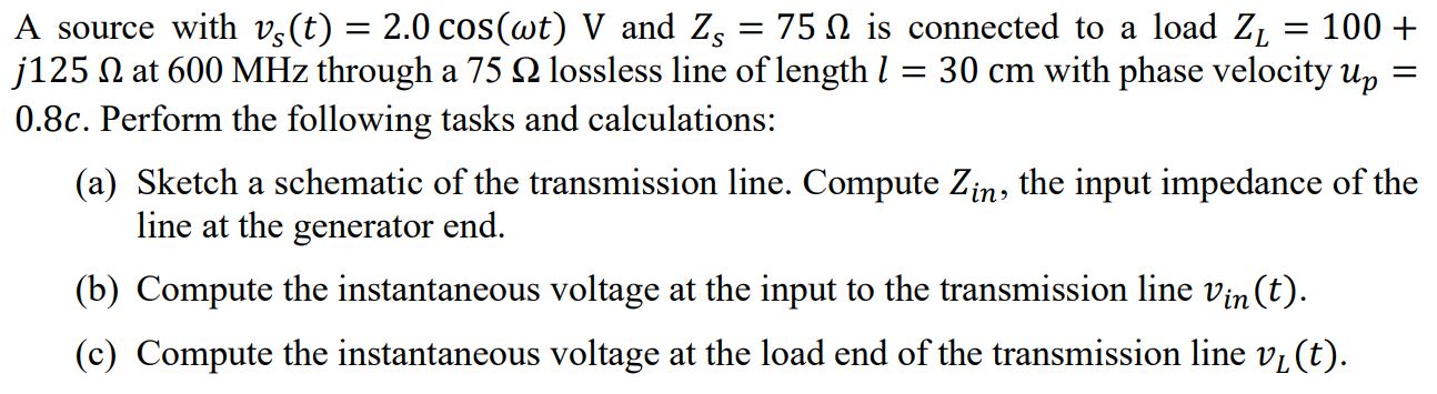 Solved A 1-meter-long transmission line has the following | Chegg.com