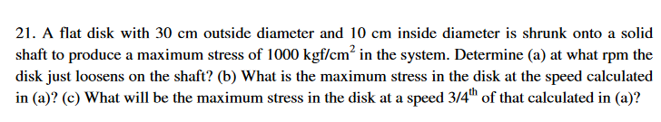 21. A flat disk with 30 cm outside diameter and 10 cm | Chegg.com