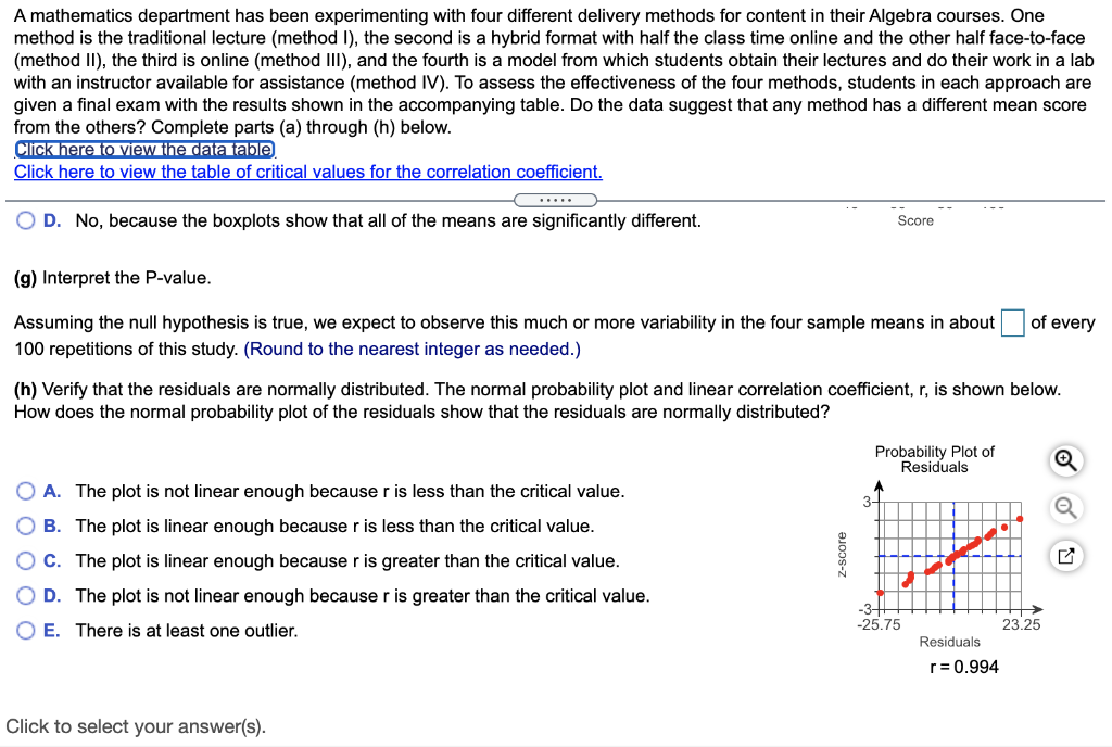 Solved A mathematics department has been experimenting with | Chegg.com
