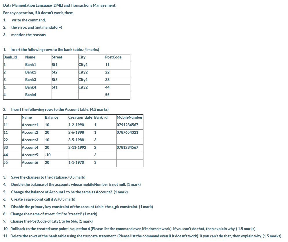 Solved Data Manipulation Language (DML) and Transactions | Chegg.com