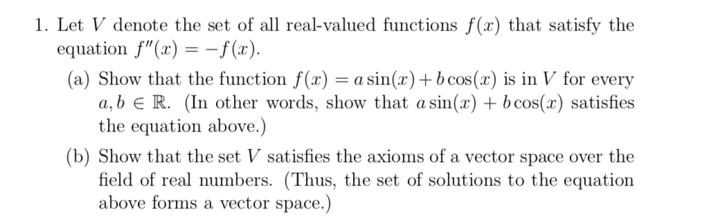 Solved 1. Let V denote the set of all real-valued functions | Chegg.com