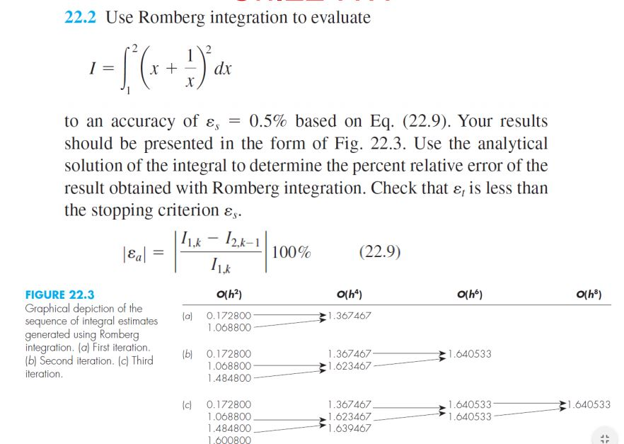 Solved 22.2 Use Romberg integration to evaluate to an | Chegg.com