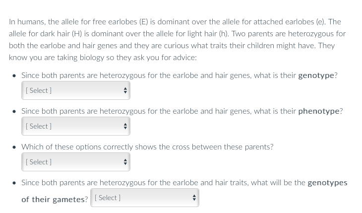 Solved In humans, the allele for free earlobes (E) is | Chegg.com