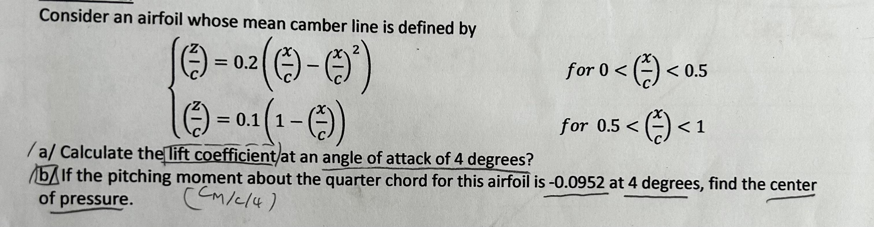 Consider an airfoil whose mean camber line is defined | Chegg.com
