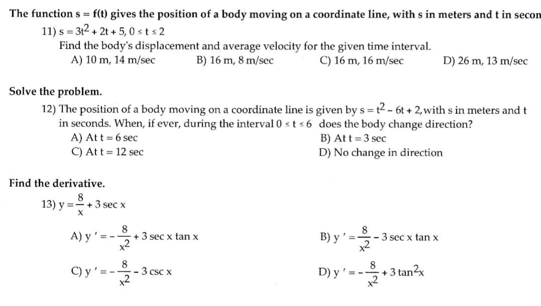 Solved The Function S F T Gives The Position Of A Body