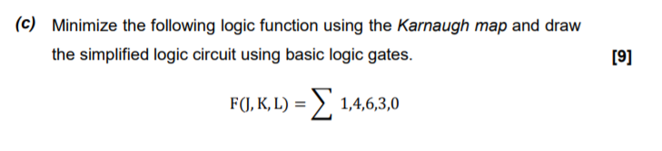 Solved C Minimize The Following Logic Function Using The 3001
