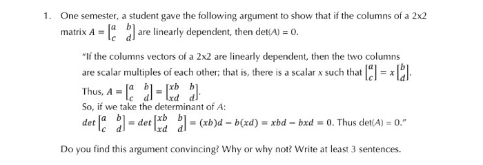 Solved One semester, a student gave the following argument | Chegg.com