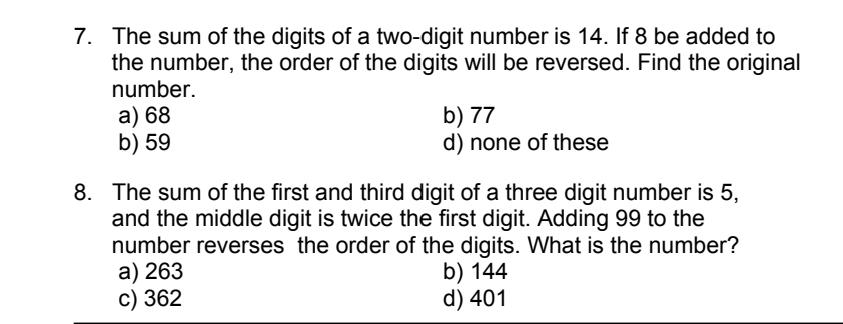 Solved a) 68 7. The sum of the digits of a two-digit number | Chegg.com