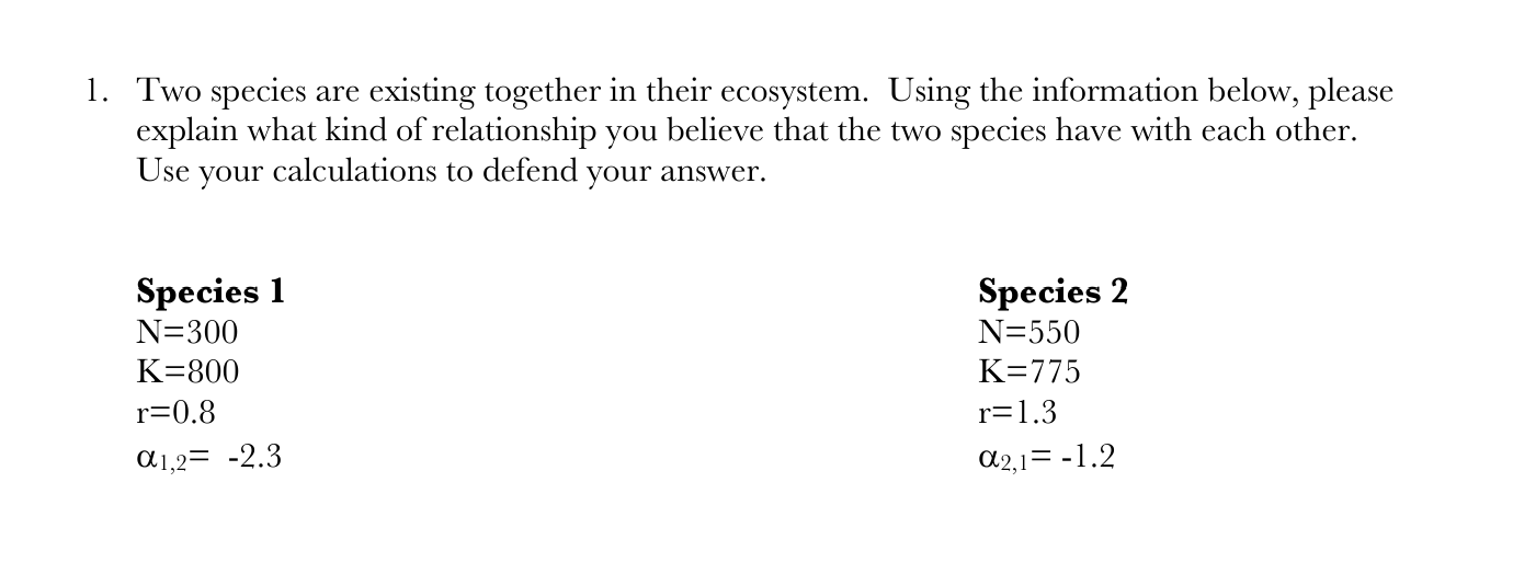 Solved Two species are existing together in ﻿their | Chegg.com