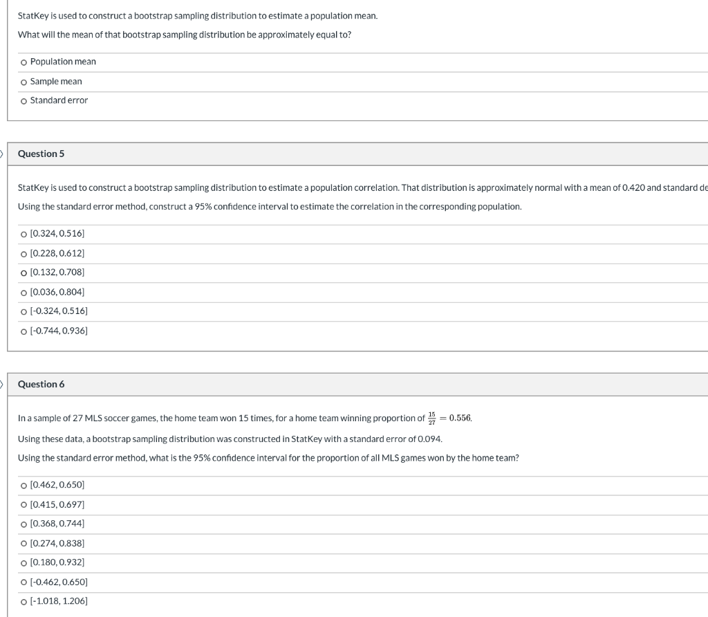 StatKey is used to construct a bootstrap sampling | Chegg.com