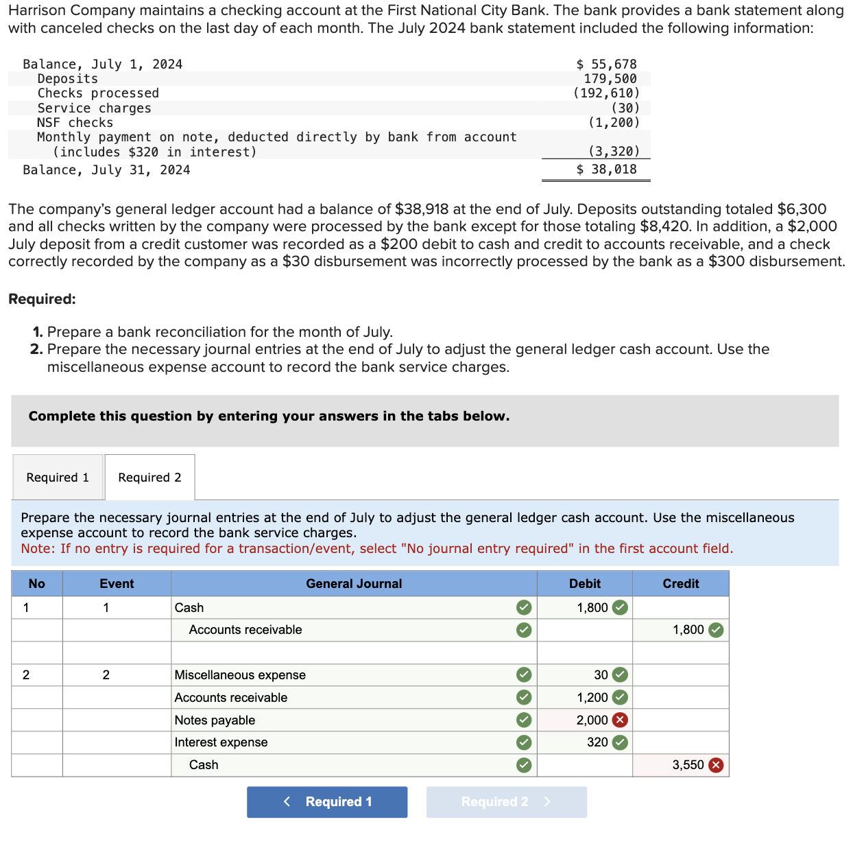 Solved Harrison Company maintains a checking account at the | Chegg.com