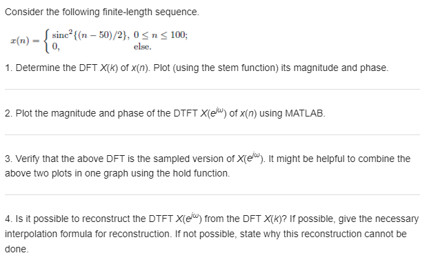 Consider the following finite-length sequence. | Chegg.com