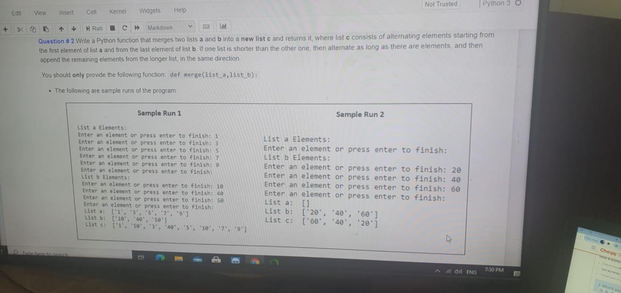 Solved Not Trusted Python 3 O Edt View Insert Cell Kernel 