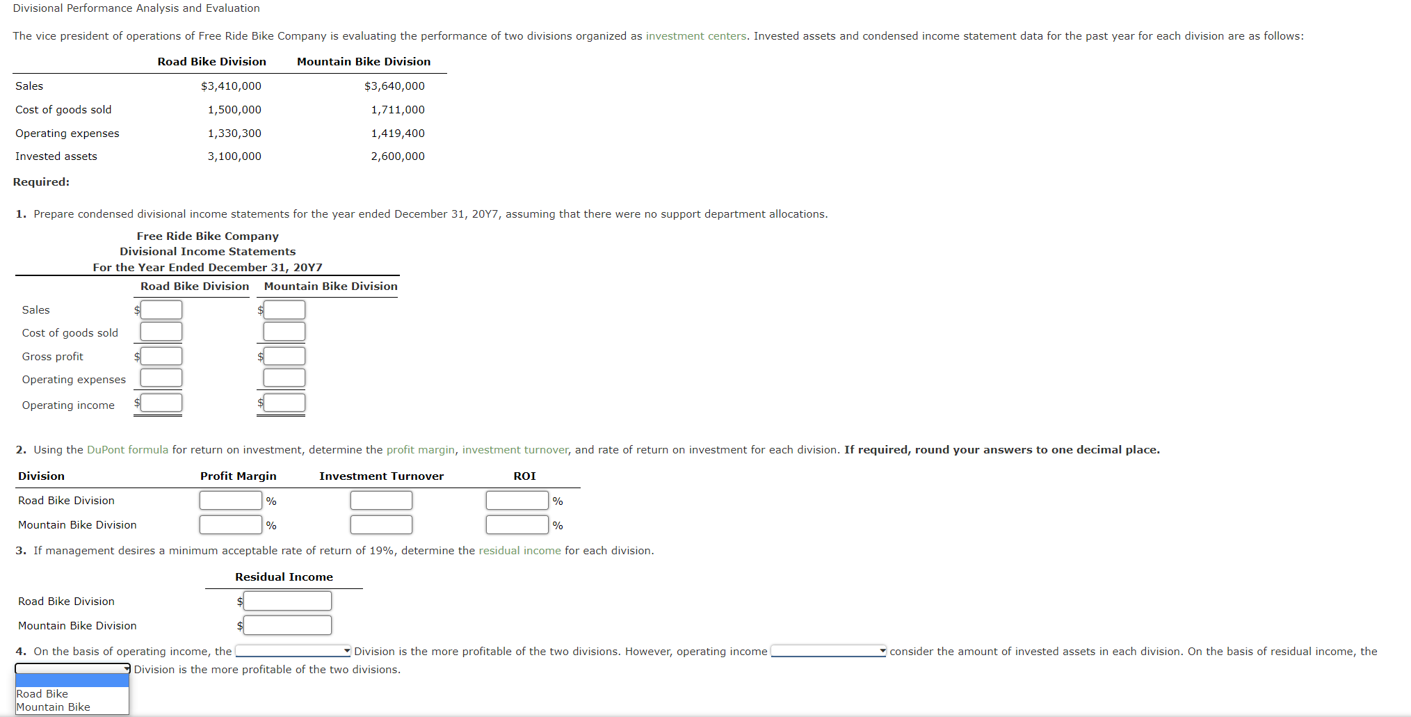 Solved Divisional Performance Analysis and Evaluation 1. | Chegg.com