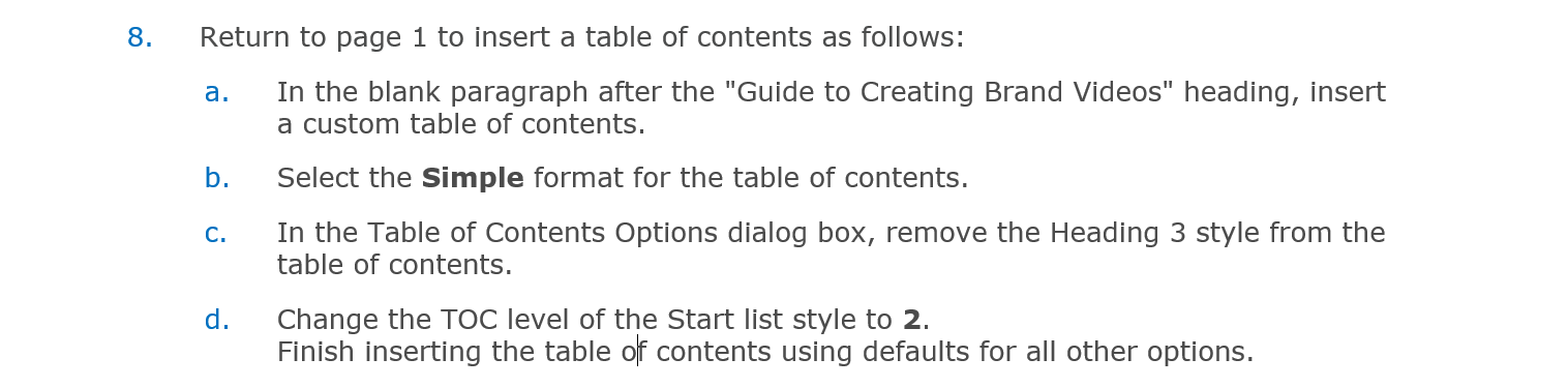 Solved 8. Return to page 1 to insert a table of contents as | Chegg.com