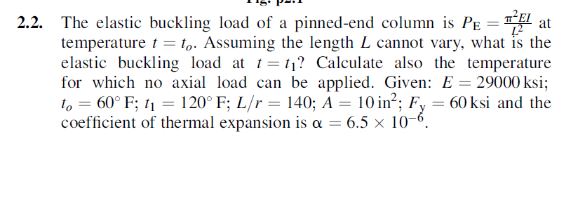 Solved 2. The elastic buckling load of a pinned-end column | Chegg.com