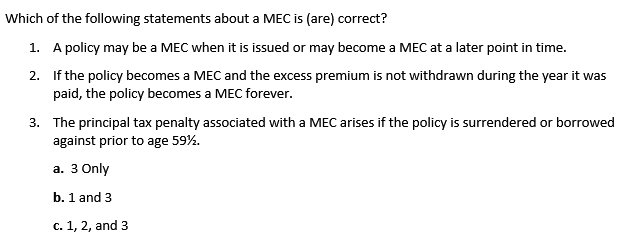 Solved Which of the following statements about a MEC is | Chegg.com