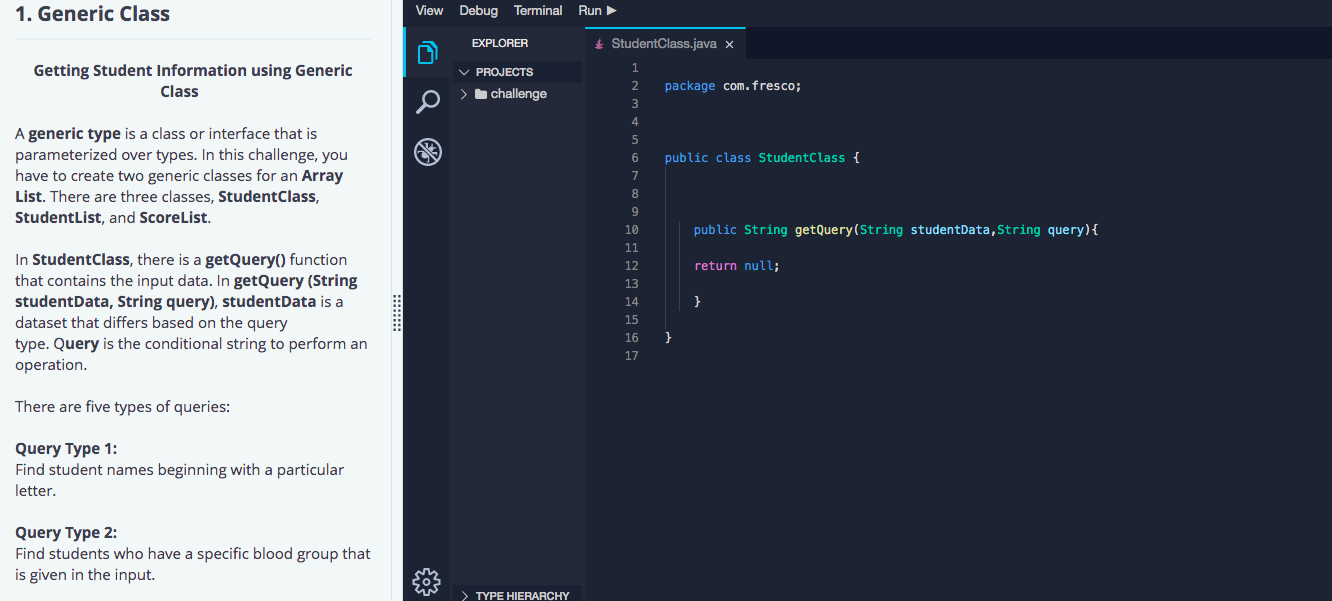 Solved 1. Generic Class View Debug Terminal Run EXPLORER | Chegg.com