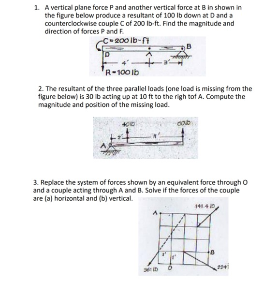 Solved 1. A vertical plane force P and another vertical | Chegg.com
