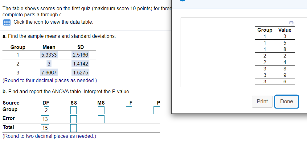 Solved The table shows scores on the first quiz (maximum | Chegg.com