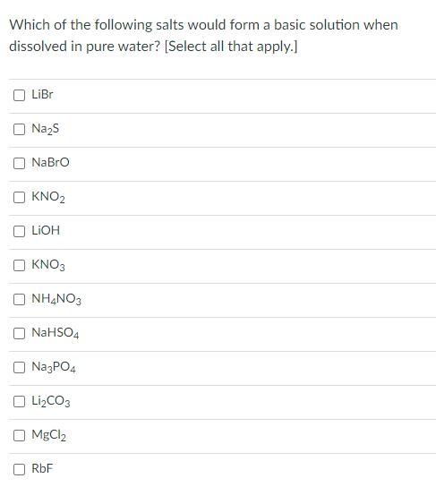 Solved Which of the following salts would form a basic | Chegg.com