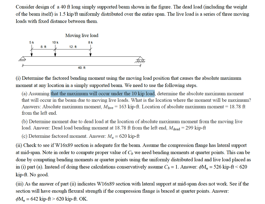 Solved Consider design of a 40 ft long simply supported beam | Chegg.com