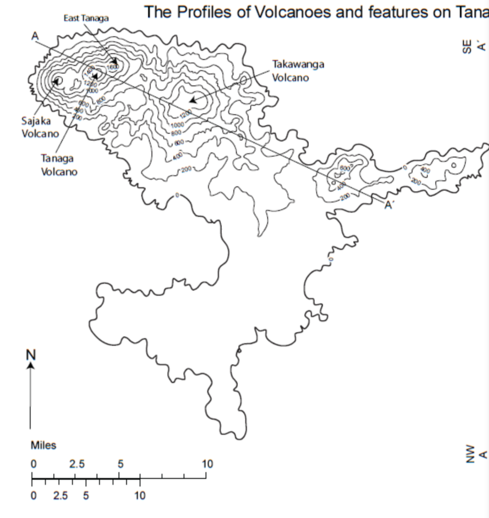 Solved East Tanaga The Profiles of Volcanoes and features on | Chegg.com