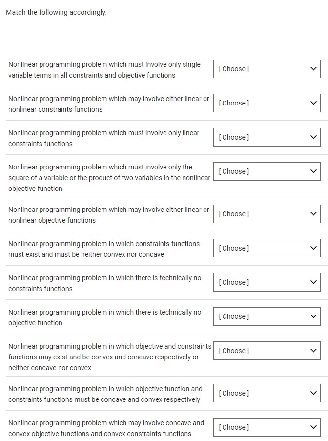 Solved Match the following accordingly.Nonlinear programming | Chegg.com