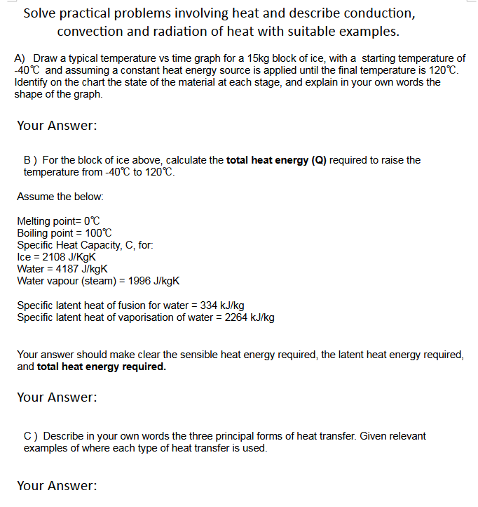 Solved Solve Practical Problems Involving Heat And Describe