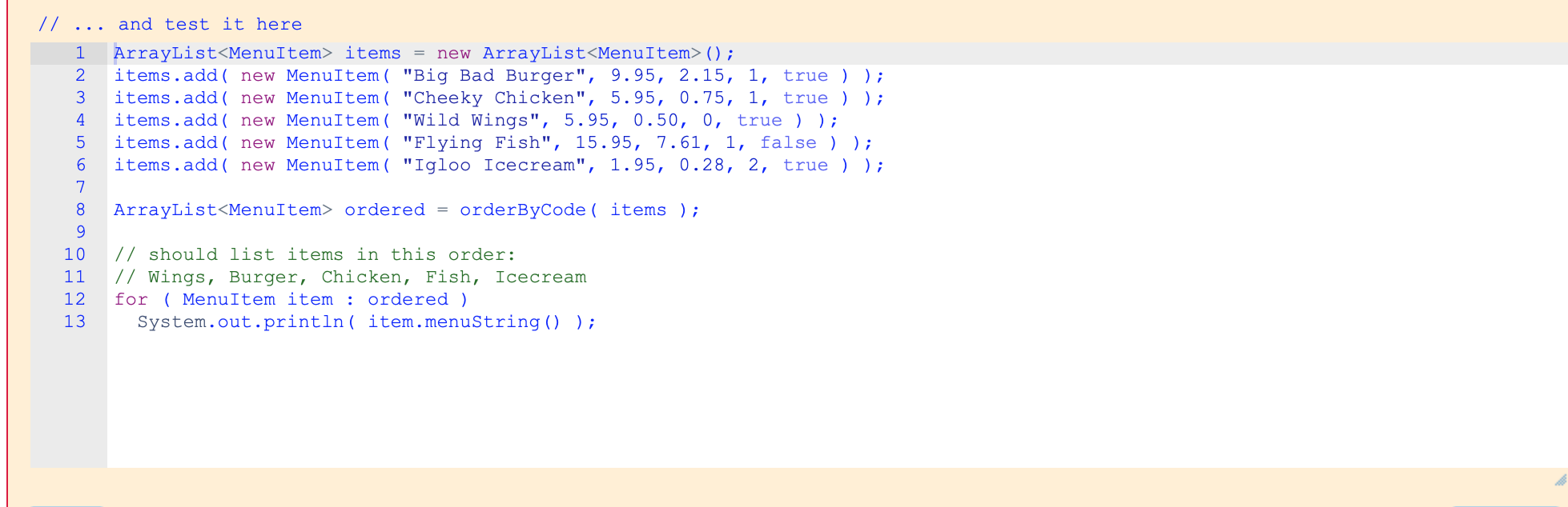 Solved A MenuItem is a class representing an item on the | Chegg.com