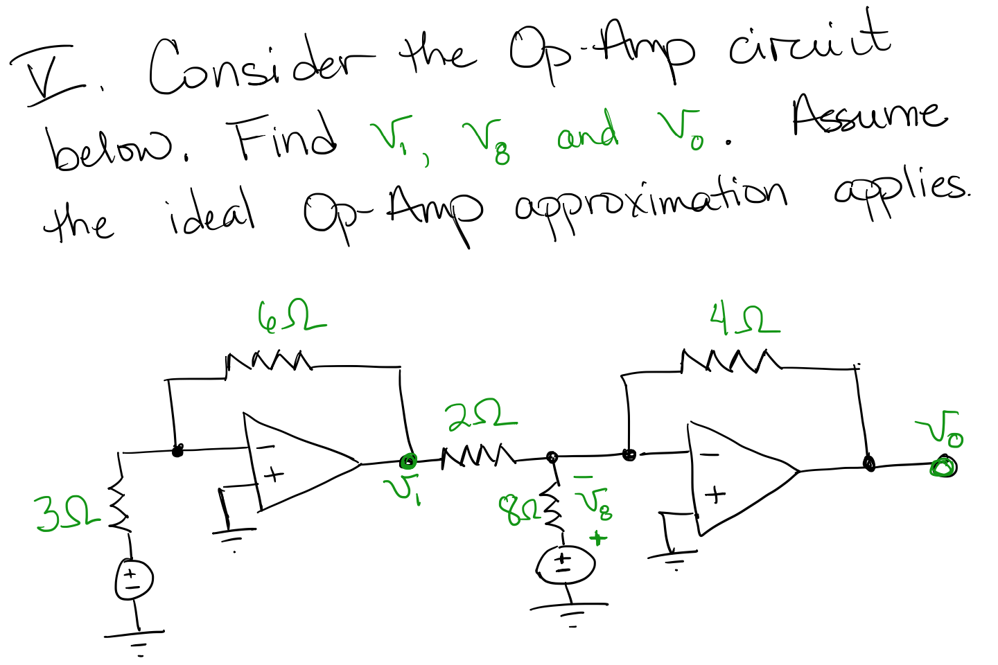 V. Consider the Op-Amp circuit below. Find v1,v8 and | Chegg.com