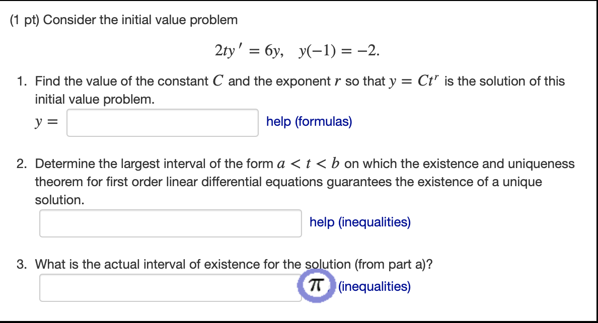 Solved (1 pt) Consider the initial value problem 2ty' = 6y, | Chegg.com