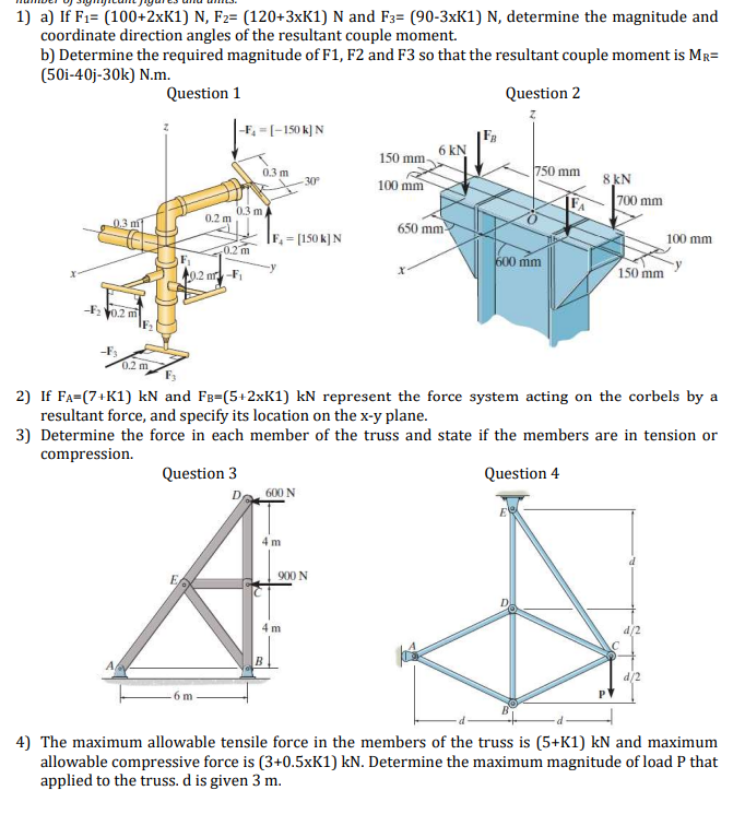Solved A If F1 100 2xk1 N F2 120 3×k1 N And