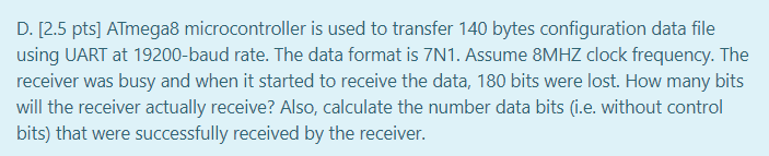 Solved D. [2.5 pts] ATmega8 microcontroller is used to | Chegg.com