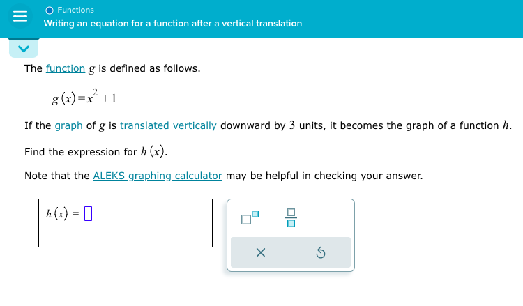 Solved Functions Writing an equation for a function after a | Chegg.com