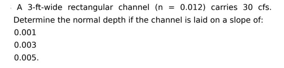 Solved = A 3-ft-wide rectangular channel (n = 0.012) carries | Chegg.com