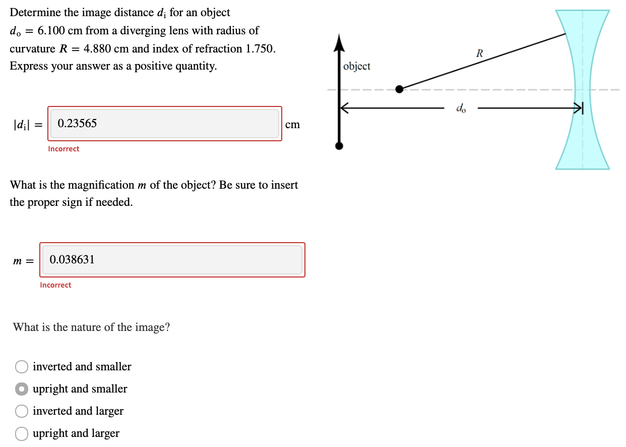 Solved Determine the image distance d; for an object do = | Chegg.com