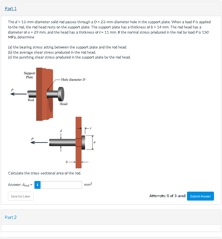 Solved Part 1 The d = 13-mm-diameter solid rod passes | Chegg.com