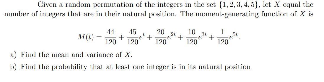 Solved Given A Random Permutation Of The Integers In The Set 