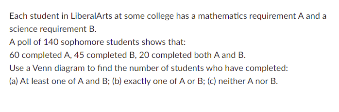 Solved Each student in LiberalArts at some college has a | Chegg.com