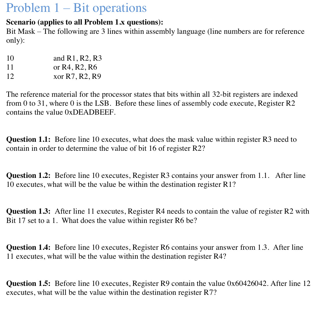 Solved Problem 1 - ﻿Bit operationsScenario (applies to all | Chegg.com