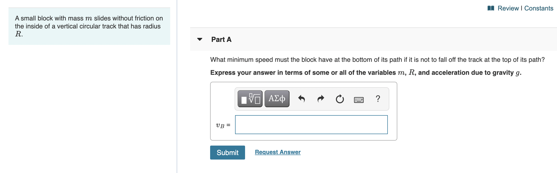 Solved I Review Constants A small block with mass m slides | Chegg.com