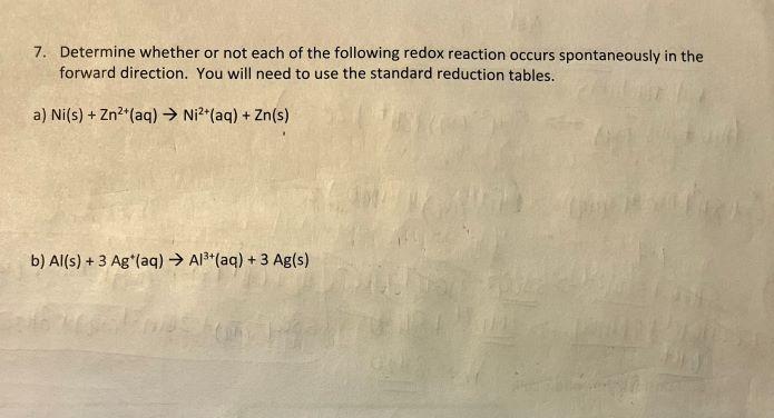 Solved Determine whether or not each of the following redox | Chegg.com
