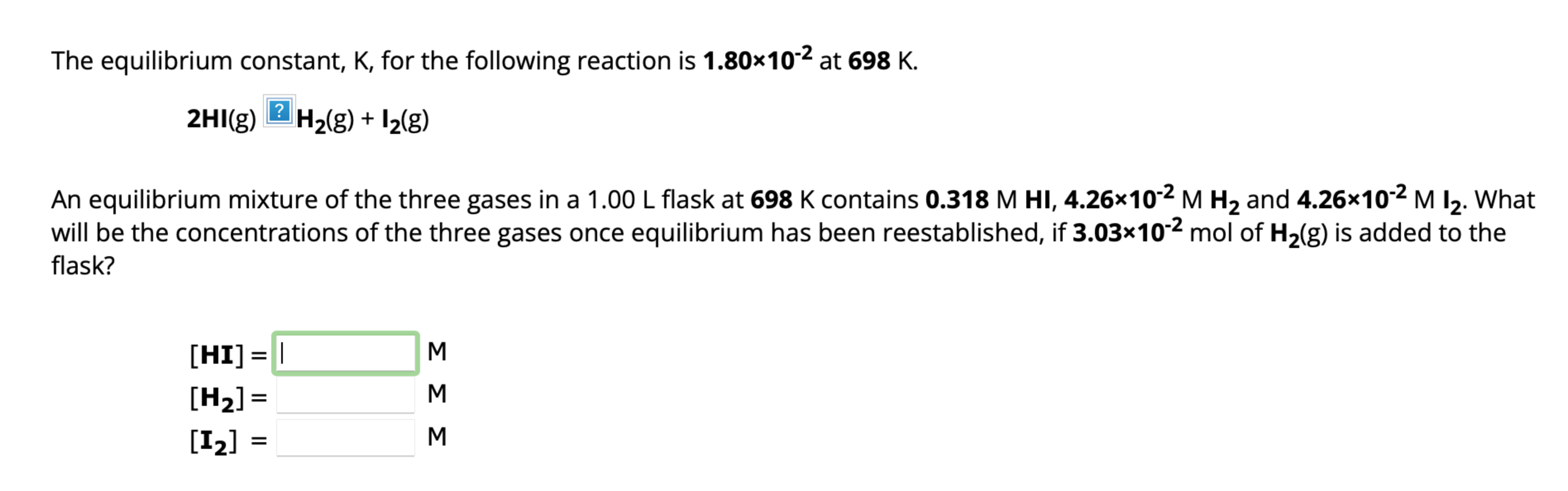 Solved The equilibrium constant, K, ﻿for the following | Chegg.com