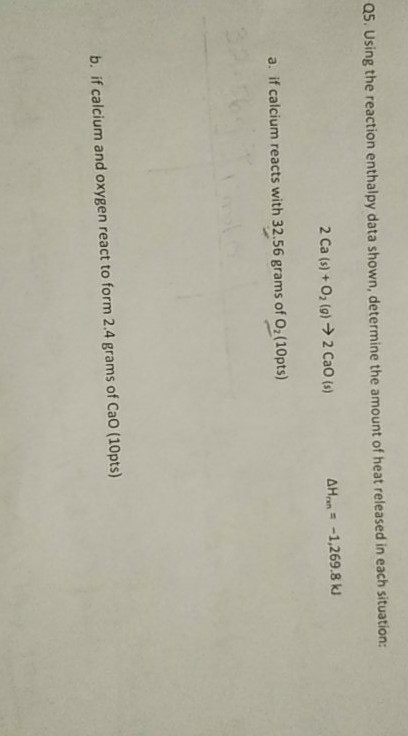 Solved Q5. Using the reaction enthalpy data shown, determine | Chegg.com