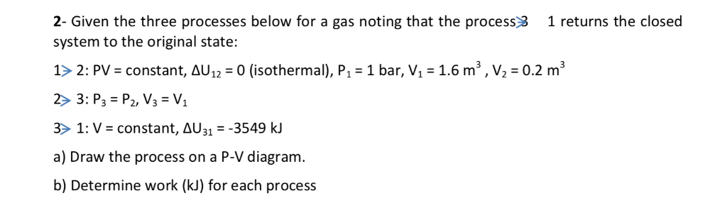 Solved 2- Given the three processes below for a gas noting | Chegg.com