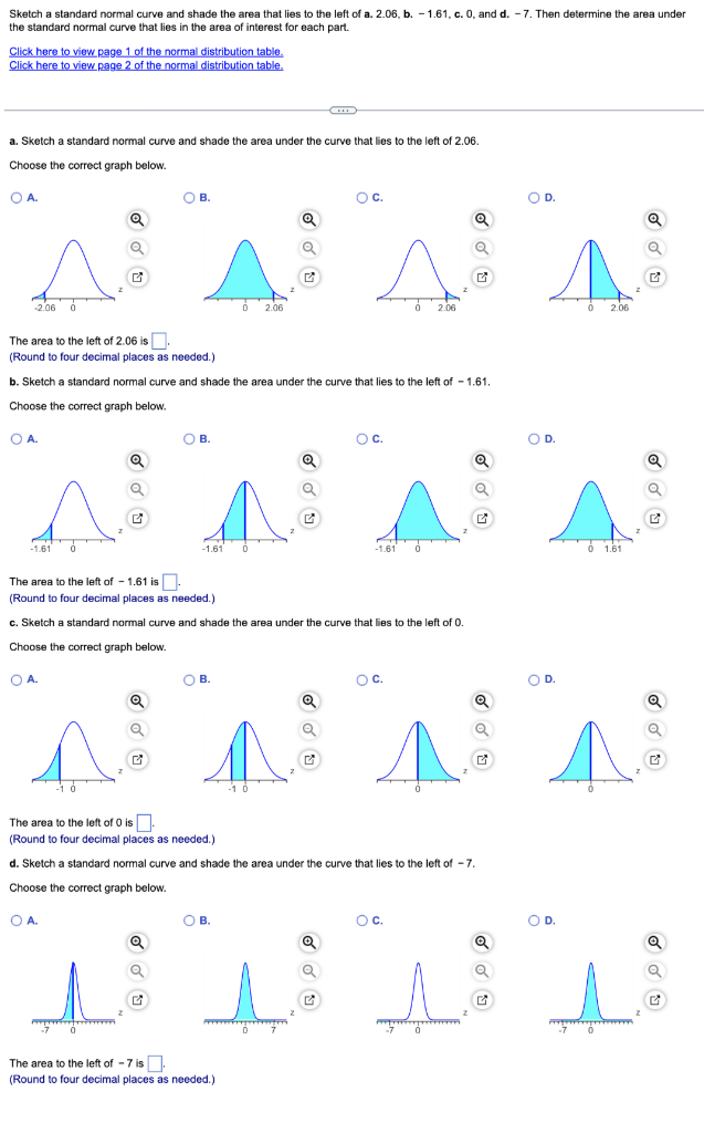 Solved Sketch a standard normal curve and shade the area | Chegg.com