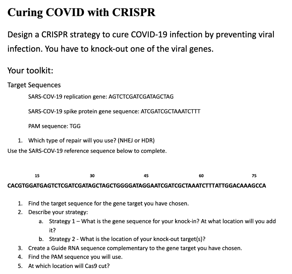 Curing COVID with CRISPR Design a CRISPR strategy to | Chegg.com