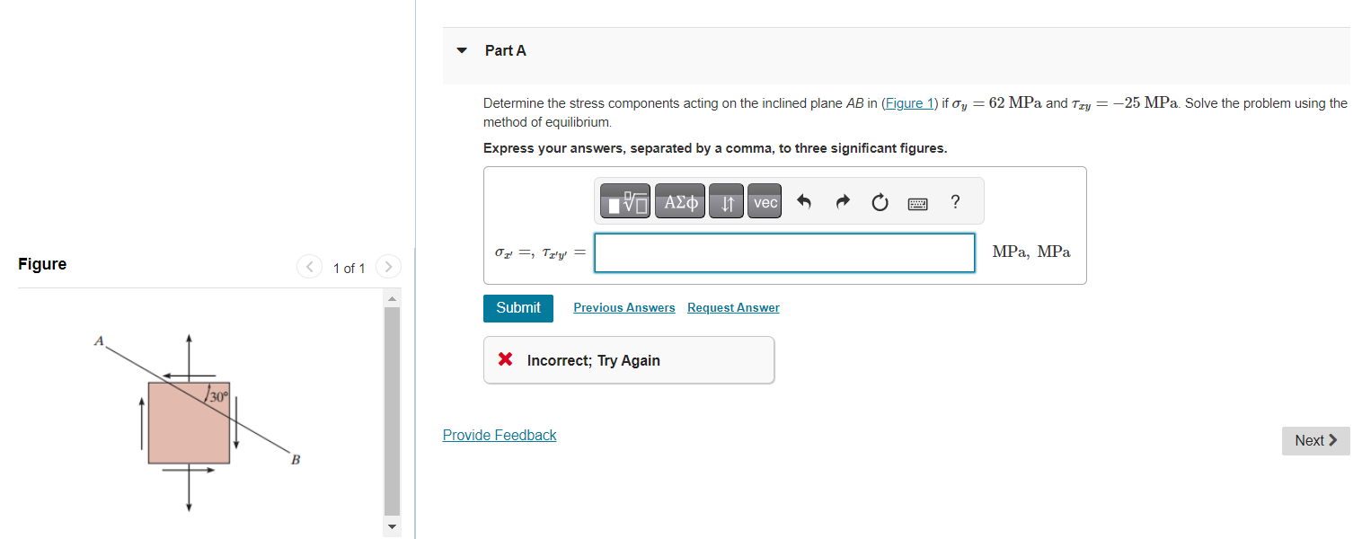Solved Determine the stress components acting on the | Chegg.com